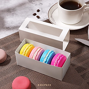 BAKIPACK 30 Macaron Boxes for 4 or 5 Macarons White Macaron Gift Boxes, Candy Gift Boxes, Macarons Box with Clear Window (Interior Measurement 4.8" x 1.9" x 1.9" without Macaron inside)
