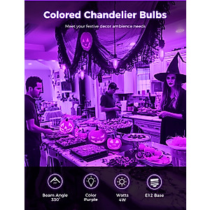 DORESshop LED Candle Purple Light Bulb - 4W (40Watt Equivalent) - E12 Base Purple LED Purple Bulb, Party Decoration, Porch, Home Lighting, Holiday Lighting, Chandelier Light Bulbs, Candelabra Bulbs