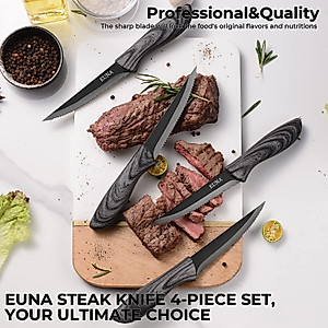 EUNA 9 Piece Kitchen Knife Set, Sharp Chef Knives Stainless Steel Cooking Knife Set (Included : 5 PCS Kitchen Knife Set and 4 PCS Steak Knife Set with 2 Gift boxs)