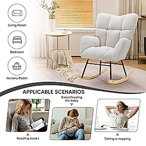 KINFFICT Teddy Velvet Rocking Accent Chair, Uplostered Glider Rocker Armchair for Nursery, Comfy Side Chair for Living Room, Bedroom (Ivory+Teddy Fabric)