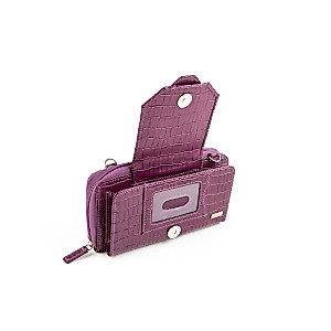WalletBe Women's Wallet RFID Cell Phone Purse Leather Crossbody with Accordion Croco Purple