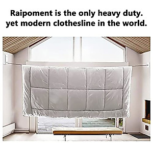 Retractable Clothesline, Raipoment Heavy Duty Wall Mounted Clothes, Indoor and Outdoor Drying Laundry Line, Retracting Hanging Clothing Drying Rack, Lock to Prevent Sagging White