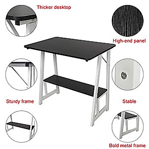 Desktop Computer Desk with Storage Rack, Home Office Study Writing Table Computer Gaming Table Bedroom Laptop Study Table, Student Workstation Study Reading Writing Desk PC Laptop Table (Black)