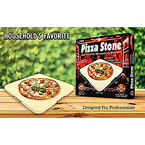 Pizza Stone 12" x 15" Rectangular Baking & Grilling Stone, Perfect for Oven, BBQ and Grill. Innovative Built - in 4 Handles Design - stone baking sheet, Baking Tray, Grilling Stone, Heavy Duty