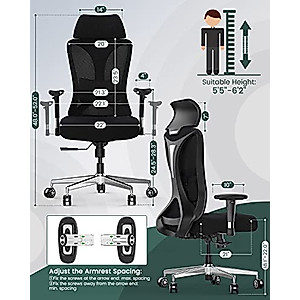 Raynesys Big and Tall Office Chair for Heavy People, 400LBS Capacity with Wide Seat,Heavy Duty Material, Adjustable Armrests, Ergonomic Executive Chair for Home Office with Strong Lumbar Support,Black