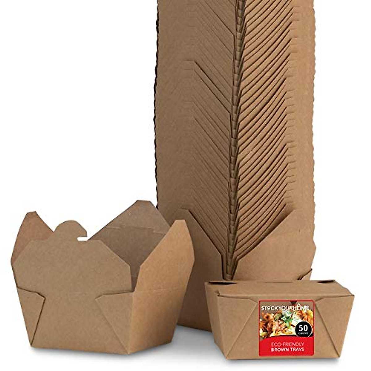 Stock Your Home Take Out Food Containers Microwaveable Kraft Brown Take Out Boxes 30 oz (50 Pack) Leak and Grease Resistant Food Containers - To Go Containers for Restaurant, Catering and Party