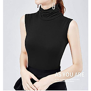 Sunfaynis Black Mock Turtleneck Sleeveless Tops for Women Soft Stretch Layering Top Shirt Turtleneck Tank Top (Black, M)