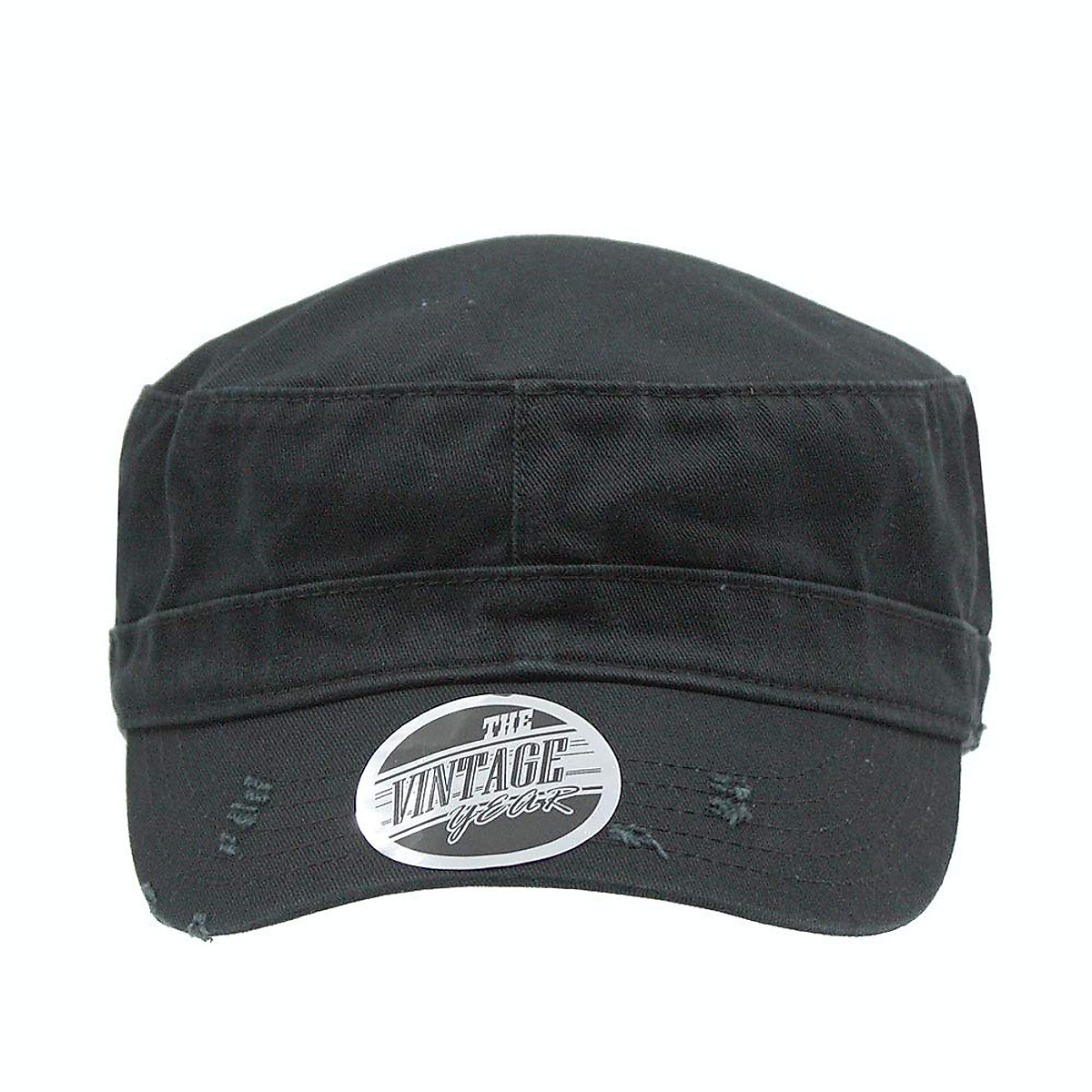 The Vintage Year Washed Cadet Cotton Twill Adjustable Military Radar Distressed Caps (Distressed Black)