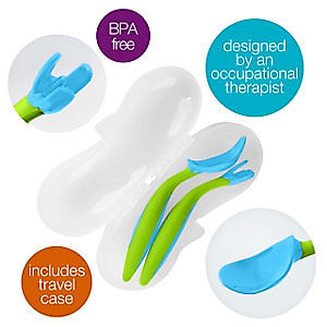b.box Toddler Cutlery Set: Patented FLORK™ Designed Fork, Spoon & Travel Case, Easy Grip Handles, Dishwasher Safe, BPA Free. (Ocean Breeze)