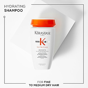 KÉRASTASE Nutritive, Gentle Hydrating Shampoo for Dry Hair, Nourishing Protein Formula with Niacinamide, Moisturises, Softness and Restores Thickness and Shine, Bain Satin, 250 ml