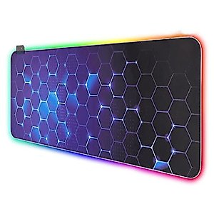 Speed RGB Gaming Mouse Pad, Non-Slip Rubber Base, Soft Glowing 14 LED Modes Gaming Desk Keyboard Pad Mat (6 : Blue Hexagon 78 x 30 Cm)