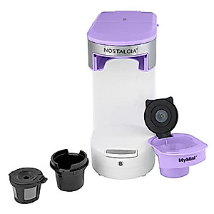 Nostalgia MyMini Single Coffee Maker, Brews K-Cup & Other Pods, Serves up to 14 Ounces, Tea, Chocolate, Hot Cider, Lattes, Reusable Filter Basket Included, Lavender
