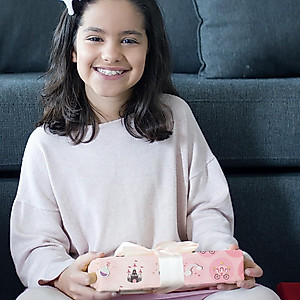 Pink Gift Wrapping Paper, 4 Folded Sheets Kraft Birthday Wrapping Paper Castle Carriage Fairy Tales Princess Magical Gift Wrap Paper 20x28 inch for Girl Women Birthday Party Baby Shower Christmas