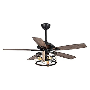 Parrot Uncle Ceiling Fans with Lights and Remote Farmhouse Ceiling Fan with Light 52 Inch Black Outdoor Ceiling Fans for Patios Covered, Reversible Motor