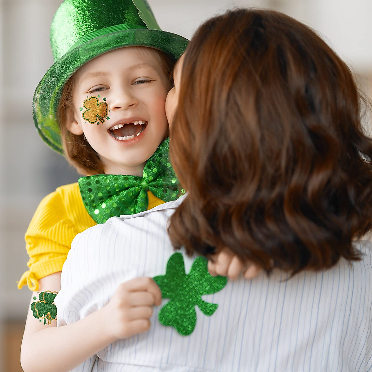 120 Pieces Glitter Shamrock Tattoo Stickers St. Patrick's Day Clover Temporary Tattoos St Patricks Day Stickers Shamrock Sticker Irish St Patricks Day Decor Party Favors for Men Women