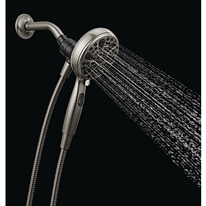 Delta Faucet 6-Setting SureDock Magnetic Shower Head with Handheld Spray, Brushed Nickel Shower Head with Hose, Round Shower Head, Showerheads & Handheld Showers, MagnaTite Docking, Stainless 75609SN