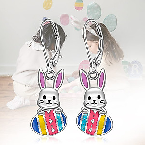 Bunny Earrings Easter Earrings for Women Lever Back Sterling Silver Animal Bunny Egg Rabbit Holiday Dangle Drop Easter Jewelry Gifts