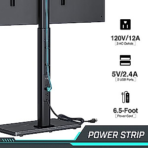 Greenstell TV Stand with Power Outlet, Universal Floor TV Stand for 32-70 inch TVs, Height Adjustable, Swivel Tall TV Stand with Soild Wood Base, Holds up to 110 LBs, Max VESA 600x400mm