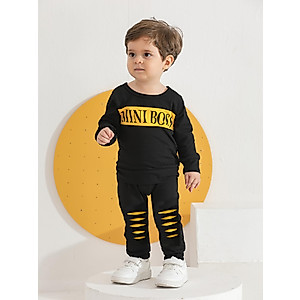 Limuvany Toddler Infant Baby Boy Clothes Long Sleeve Letter Print Sweatshirt Tops + Pants 2 PCS Sweatsuit Outfit (6-9 Months) Black