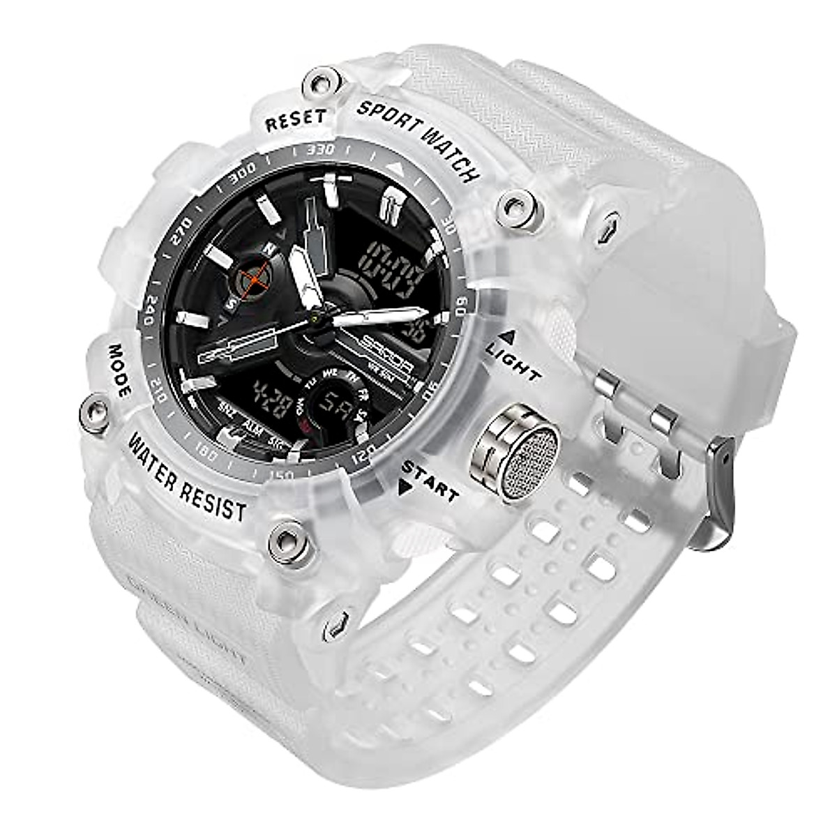 KXAITO Men's Analog Sports Watch Military Watch Outdoor LED Stopwatch Digital Electronic Large Dual Display Waterproof Tactical Army Wrist Watches for Men 3179 (Translucent White)