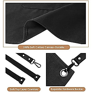 VENK LTDD Chef Apron for Men Women, Cotton Canvas Heavy Duty Work Apron with Pockets, Cross Back Straps Canvas Apron Kitchen Apron for Grilling Cooking BBQ Baking (23 inches x 31 inches ), Black