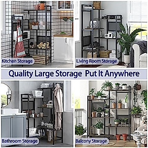 Anivia 6-Tier Asymmetrical Open Storage Shelves Corner Bookshelf Ajustable Wood Bookcase Open Shelf with Metal Frame Storage Organizer for Home Office, Oak and Black