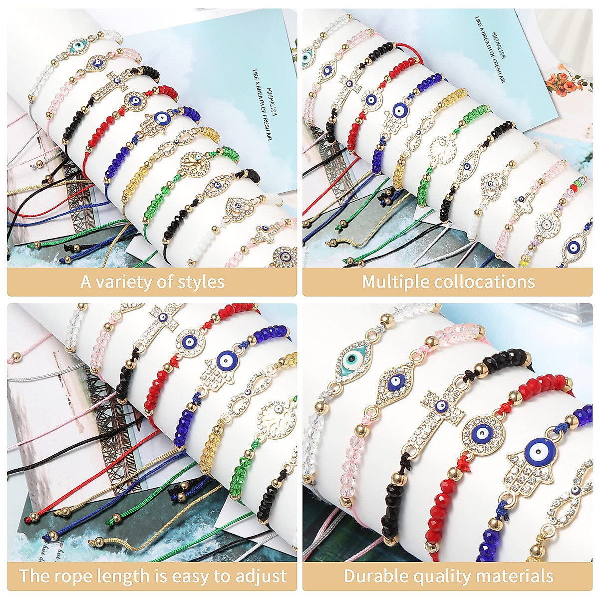 12 Pcs Evil Eye Bracelets Protection bracelet Mexican Bracelets Mal De Ojo Bracelets Evil Eye Jewelry Hamsa Bracelet Evil Eye Anklet Gold Evil Eye Bracelet for Women Girls Boys