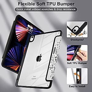 Batianda Case for iPad Air 11 inch 2024 M2/ iPad Air 5th/4th 2020 10.9 inch [Built-in Pencil Holder] Shockproof Cover with Clear Transparent Back Shell TPU Bumper Auto Sleep/Wake, Brain