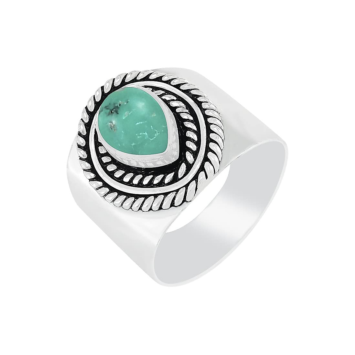 Turquoise Sterling Plated Ring Size 6 For Women, Handmade Green Stone December Bohemian Southwest Birthstone Ring Jewelry Gift For Her