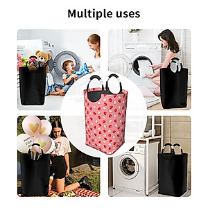 BEITUOLA Strawberry Laundry Basket Cute Fruits Laundry Hamper Pink Strawberries Collapsible Laundry Baskets with Handle Laundry Bag Dirty Clothes Hamper for Dorm Family Bathroom Decor Storage 50L