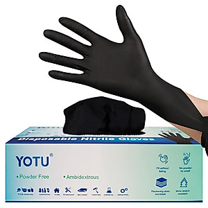 YOTU Black Disposable Nitrile Latex & Powder Free 6-Mil Gloves 100 Count, Textured, Mechanic Wearing, Cleaning, Food Black X-Large