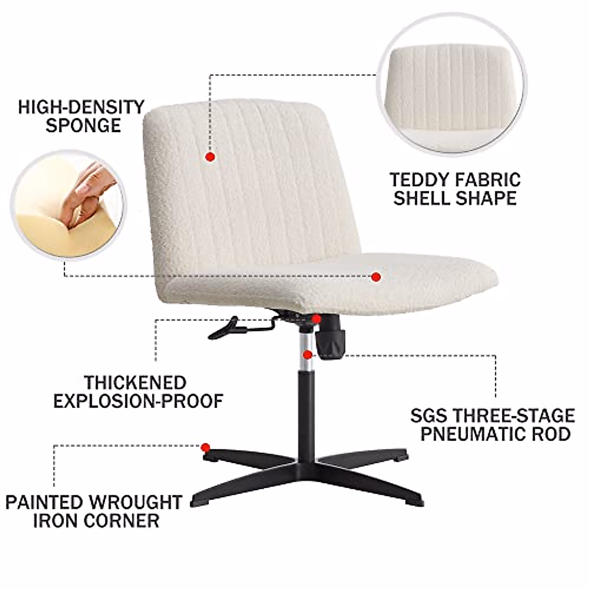 conforliving Armless Office Desk Chair No Wheels Vanity Chair Mid-Back Ergonomic Home Office Computer Chair Comfortable Adjustable Swivel Task Chair with Thickened Cushion（Velvet-Padded）
