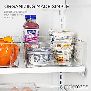 SIMPLEMADE Clear Refrigerator Organizers, 2 Pack Large Sized 8" x 12" Clear Bins for Fridge, Containers for Fridge and Freezer, Multipurpose Storage for Kitchen, Office, Bathroom