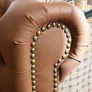 YuiHome Classic Chesterfield Sofa Leather, Modern PU Tufted Couch 3 Seater with Rolled Arms and Nailhead for Living Room, Bedroom, Office, Apartment,Brown