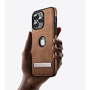 WTCASE for iPhone 14 Pro Max Leather Case, Thin Flexible Soft Grip Luxury Vgean Cover for Men, Protective Slim Kickstand Shockproof Phone Cases Compatible with iPhone 14 Pro Max(2022) 6.7" (Brown)