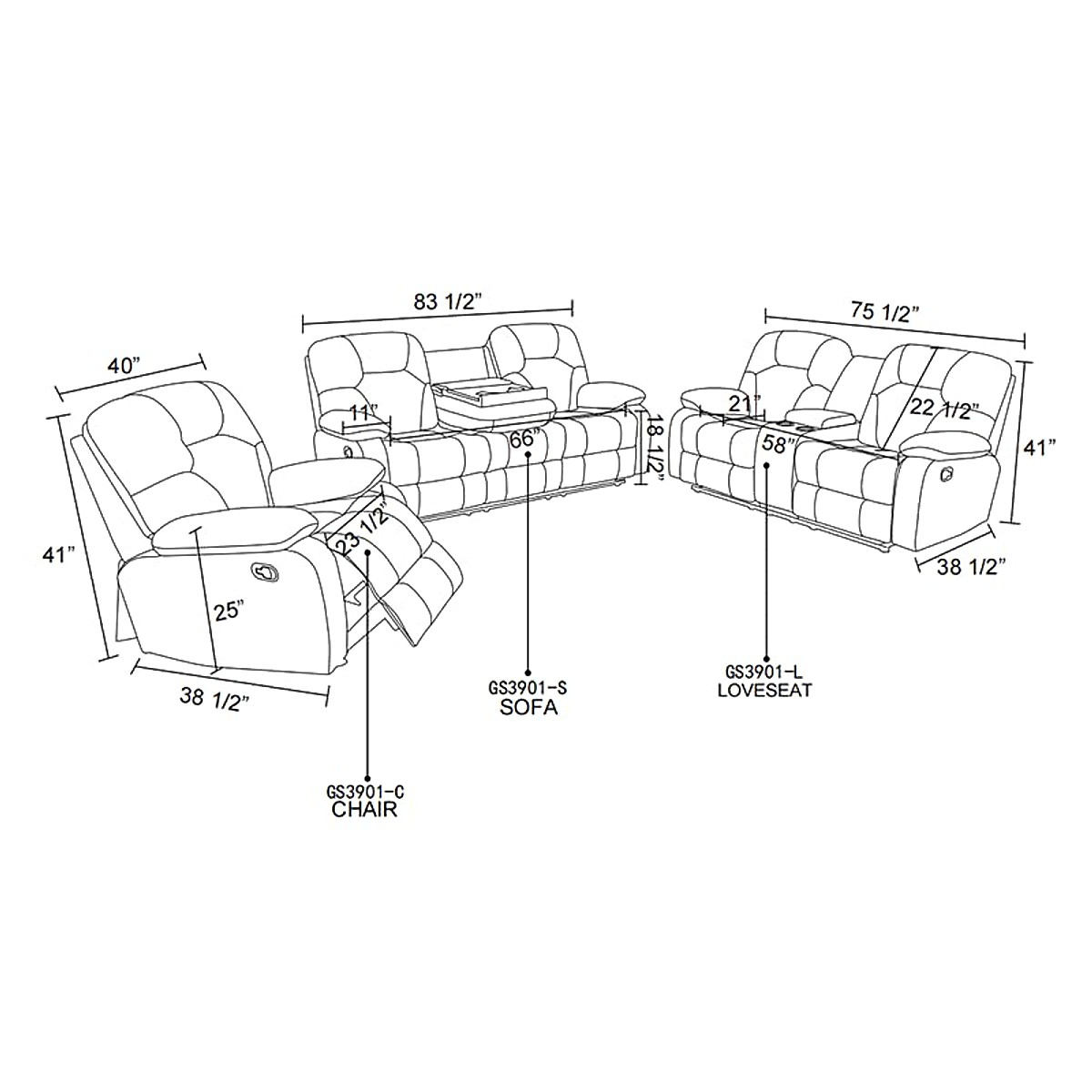 EZLUX 83.5" Leather Sofa 3 Seat, Manual Upholstered Reclining with Cup Holders for Living Room Furniture Home Theater Apartment, Brown