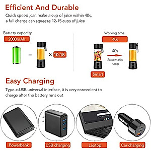Portable Blender,Travel Blender,Mini Blender,Personal Mixer Fruit Rechargeable with USB,380ml,Fruit Juice for Great Mixing(Black)