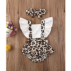 2Pcs Newborn Baby Girl Leopard Ruffles Sleeve Bodysuits Jumpsuit Headband Clothes Romper Set (A-Leopard, 0-6 Months)