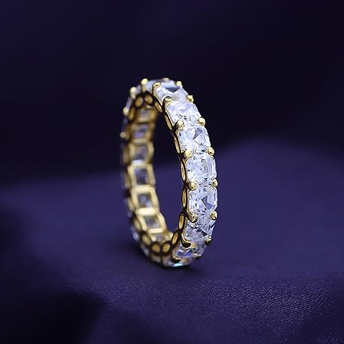 Jewel Zone US Asscher Cut White Cubic Zirconia Eternity Band Ring in 14k Yellow Gold Over Sterling Silver