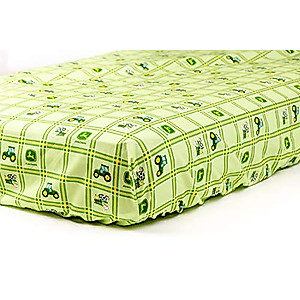 J&D Productions, Inc. Tractor Fitted Crib Sheet displaying JD Tractors and Logos, Green