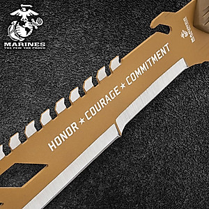 USMC Desert OPS Sawback Machete with Shoulder Strap Sheath - Officially Licensed By United States Marine Corps, Stainless Steel Blade, Non-Reflective Finish, ABS Handle - For Outdoors Job - Length 24"