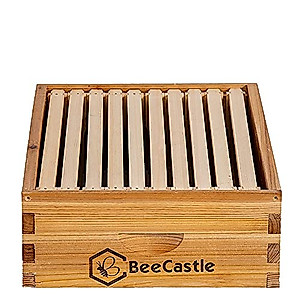 BeeCastle 10 Frame Medium Super Bee Hive Box, Langstroth Honey Bee Hive Dipped in 100% Beeswax Include Beehive Frames and Wax Foundations (Unassembled)