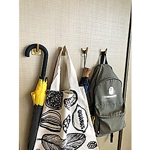 SDH Adhesive Hooks Heavy Duty Stick on Wall Hooks, Adhesive Towel Hooks, Waterproof Aluminum Decorative Coat Hooks for Bathroom, Bedroom & Hallway Organization, Pack of 4, Antique Brass Hooks