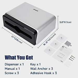 AIKE Multifold Paper Towel Dispenser, Wall Mount Tissue Dispenser with Smart Lock, 200 Sheets Silver, Folded Size 10" x 3.1" Or Smaller