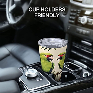 EKPRAVDKTF Couple Parrots Olive 20oz Insulated Stainless Steel Tumbler With Lids And Straws, Double Wall Vacuum Travel Coffee Mug, Thermal Cup For Cold & Hot Drinks, Reusable Metal Straw & Brush