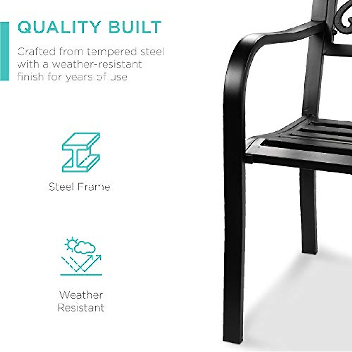 Best Choice Products Outdoor Bench Steel Garden Patio Porch Furniture for Lawn, Park, Deck w/Floral Design Backrest, Slatted Seat - Black