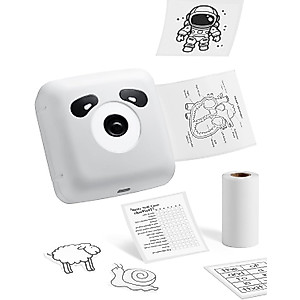 OFFNOVA Mini Printer, 300DPI Inkless Sticker Printer, Bluetooth Pocket Printer with 1 Roll Sticker Paper, Portable Study Printer for Pictures, Journals, DIY, Compatible with Phone & Tablet