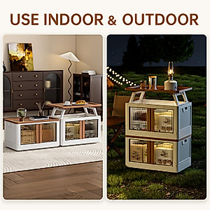 HAIXIN Storage Bins with Lights100 Gallon - Large Stackable Storage Cabinets with Wheels Tabletop & Lights, 78 Qt*4 Plastic Storage Containers for Bedroom Patio Camping Closet Organizers and Storage