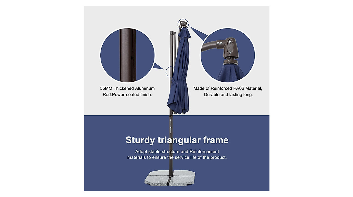 Tempera 10ft Deluxe Cantilever Umbrella, Offset Umbrella with 360° Rotation, 3-year Nonfading ...