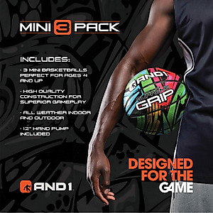 AND1 Mini Basketball 3 Pack Set for Kids (Deflated w/ Pump Included): - Size 3 7-Inch Premium Youth Size , Easy to Grip, Made for Indoors and Outdoors